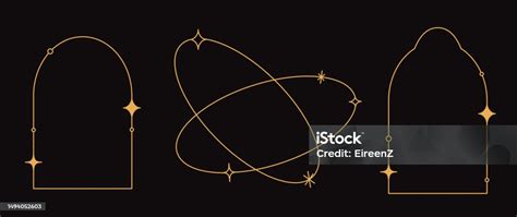 선형 미니멀리즘 미적 프레임과 별과의 경계의 벡터 집합입니다 원형 타원형 및 아치형 현대적인 기하학적 모양으로 소셜 미디어 장식 로고 디자인 템플릿 레이아웃을 위한 반짝임