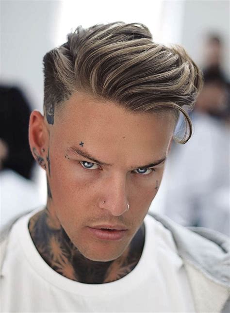 Mens Hairstyle Side Swept Fade Haircut Styles