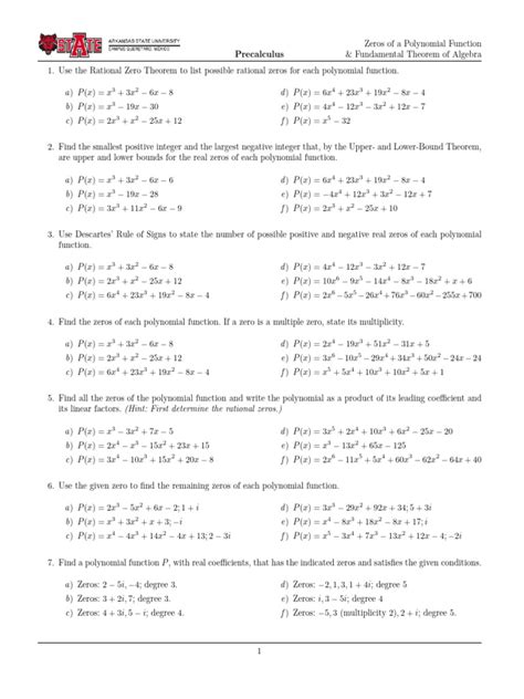 Hw03 Zeros Of A Polynomial Function And Fundamental Theorem Of Algebra