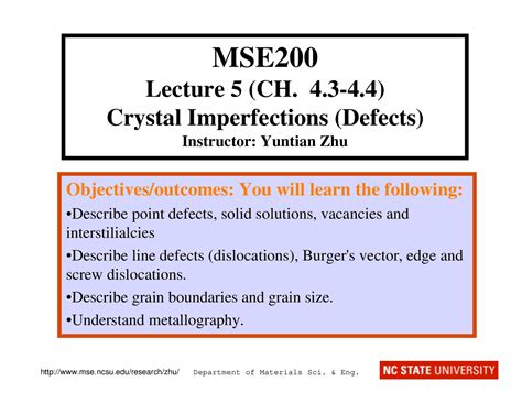 Defects Of Crystal Imperfections Lecture Slides Mse 200 Docsity