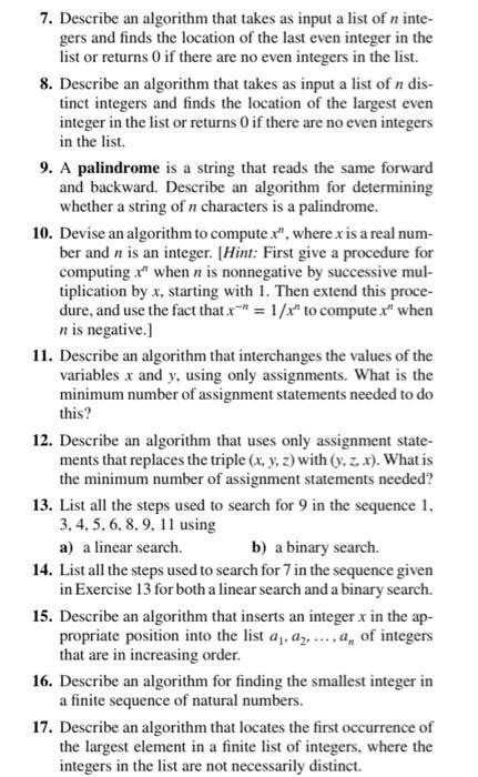 7 Describe An Algorithm That Takes As Input A List