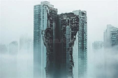 Abandoned Urban Landscape With Decayed High Rise Structures Stock