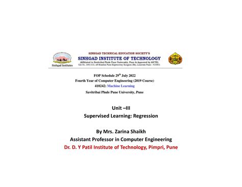 Ml Unit 3 Machine Learning Unit 3 Unit Iii Supervised Learning Regression By Mrs Zarina
