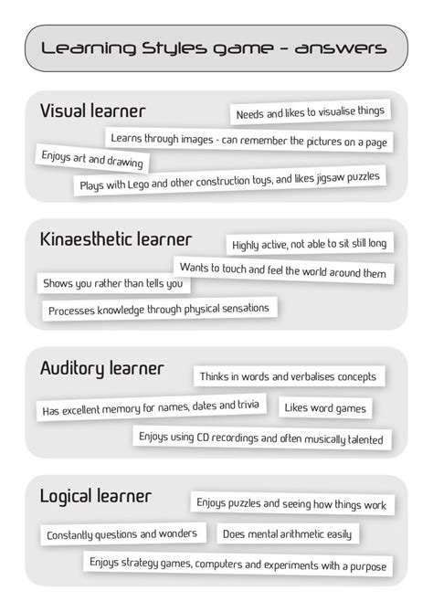 Learning Styles Activity With Answers