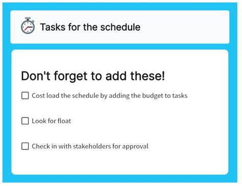 More Schedule Tasks To Do Before You Baseline