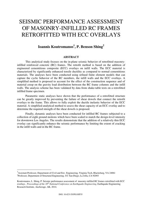Pdf Seismic Performance Assessment Of Masonry Infilled Rc Frames Retrofitted With Ecc Overlays