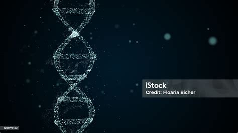 Abstract Digital Dna Molecule Visualisation Shimmering Over Darkblue