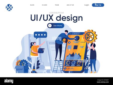 Ui Ux Design Flat Landing Page Developers Team Together Creating Interface Of Mobile