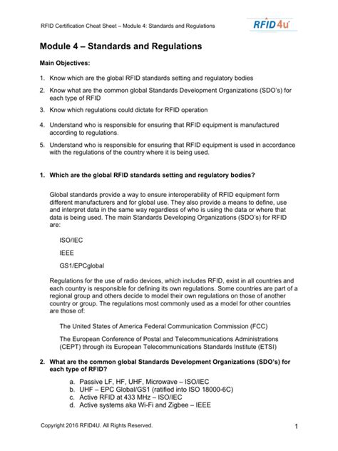 4 Cheat Sheet Standards Regulations Pdf Radio Frequency Identification Computer Engineering