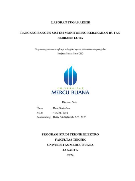 Laporan Tugas Akhir Rancang Bangun Sistem Monitoring Kebakaran Hutan Berbasis Lora Menggunakan