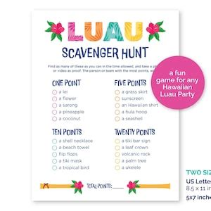 Luau Photo Scavenger Hunt Hawaiian Theme Game For A Tiki Party Fun