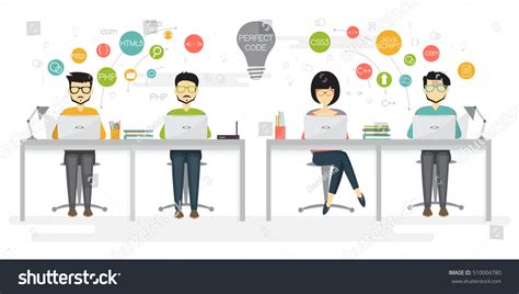 Group Programmers Work Togetherprogrammers Process Coding Stock Vector