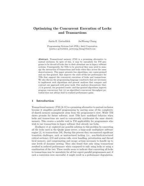 Pdf Optimizing The Concurrent Execution Of Locks And Transactions
