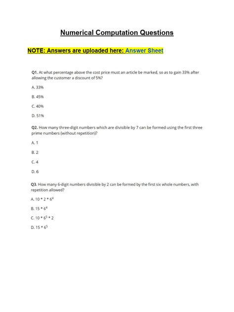 Numerical Computation Questions Pdf