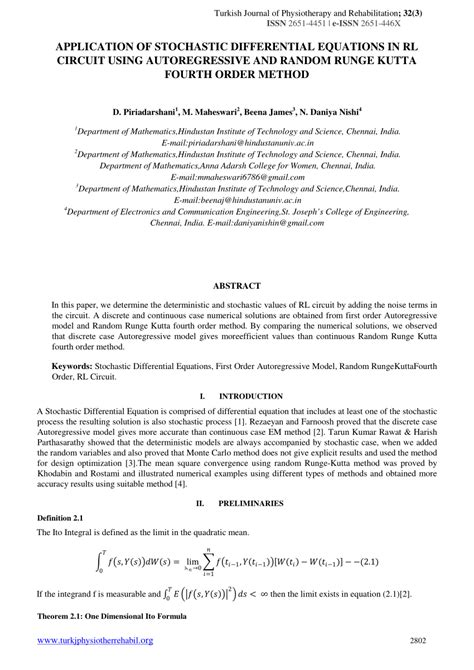 Pdf Application Of Stochastic Differential Equations In Rl Circuit Using Autoregressive And