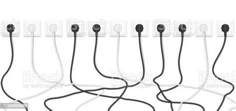 연결된 흰색과 검은 색 플러그와 사실적인 전기 흰색 소켓 원활한 벡터 얽힌 와이어 배경입니다 케이블에 대한 스톡 벡터 아트 및