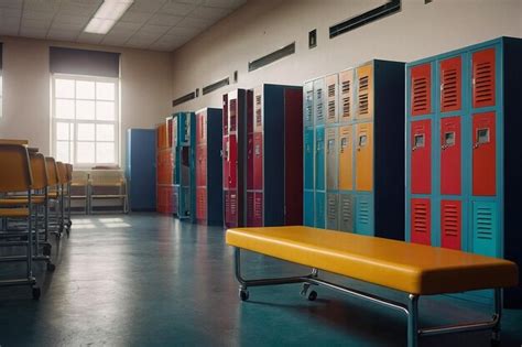 A Classroom With A Set Of Student Lockers Premium Ai Generated Image