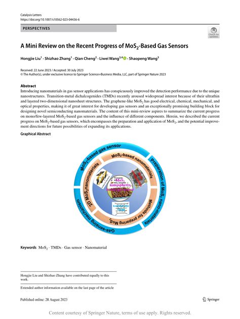 A Mini Review On The Recent Progress Of Mos2 Based Gas Sensors