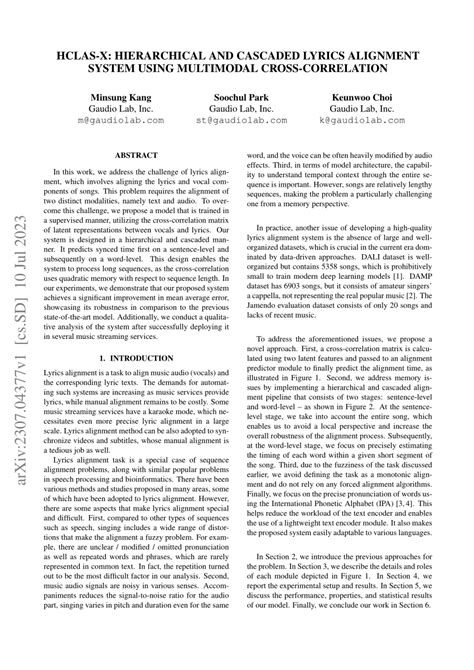 Pdf Hclas X Hierarchical And Cascaded Lyrics Alignment System Using Multimodal Cross Correlation