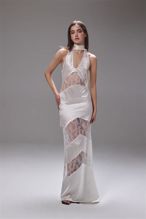 Купить платье SOLSTISS maxi из натурального шелка в молочном цвете в ...