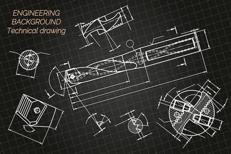 파란색 배경 드릴 도구 천공 기술 설계 커버 청사진에 기계 공학 도면 프리미엄 벡터