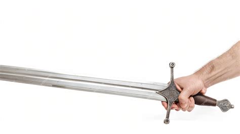 Elegant Hand Holding Rapier Style Sword Isolated On White Background