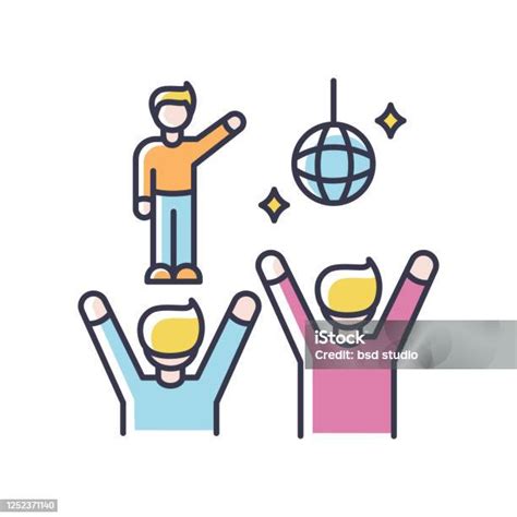 팬 회의 Rgb 색상 아이콘 디스코 클럽에서 파티 축하 행사에서 춤을 추는 사람들 나이트 클럽 공연 야간 오락 주말 댄스 세션 격리된 벡터 그림 Performing Arts