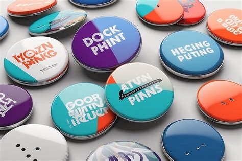 Premium Photo Glossy Button Pins Mockup