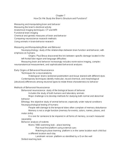 PSYCH Chapter Notes Chapter How Do We Study The Brains Structure And Functions