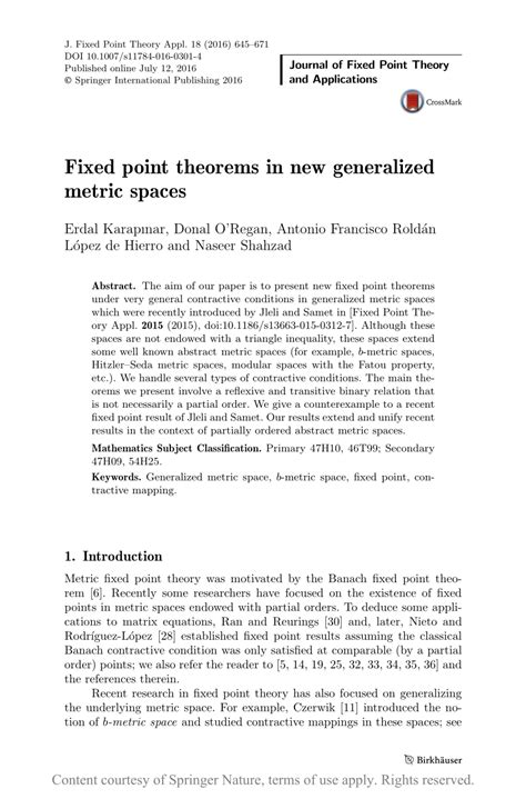 Fixed Point Theorems In New Generalized Metric Spaces Request Pdf