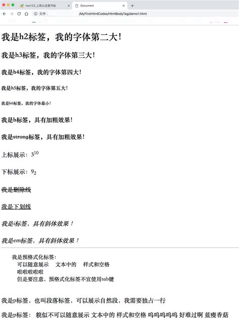 html基础：h b strong sup sub s u i em hr pre p文本标签的简单应用 html 文字标签运用 csdn博客