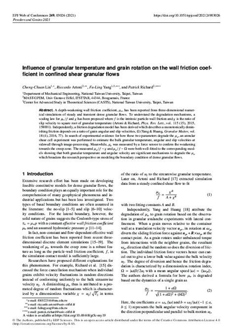 Pdf Influence Of Granular Temperature And Grain Rotation On The Wall Friction Coefficient In