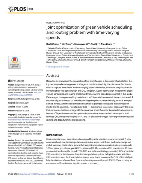 Pdf Joint Optimization Of Green Vehicle Scheduling And Routing Problem With Time Varying Speeds