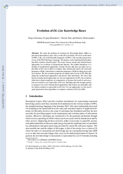 Pdf Evolution Of Dl− Lite Knowledge Bases