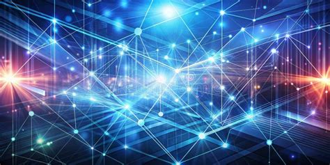 Abstract Network Interconnected Blue Lines Glowing Nodes And Digital Lights Representing