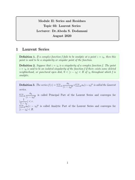 Laurent Series Pdf Pdf Function Mathematics Functions And Mappings