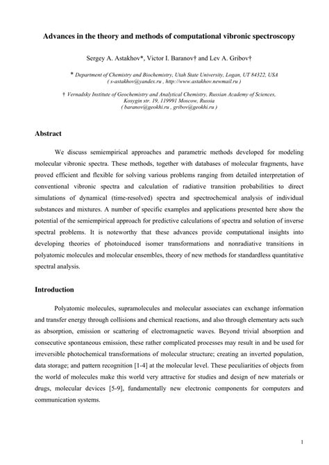 Pdf Advances In The Theory And Methods Of Computational Vibronic Spectroscopy