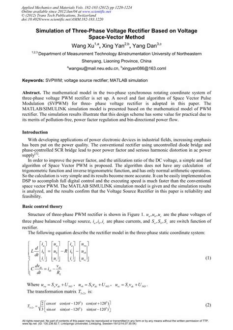 Pdf Simulation Of Three Phase Voltage Rectifier Based On Voltage Space Vector Method Dokumen