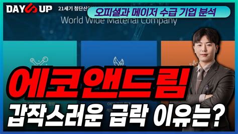 에코앤드림 주가전망 갑작스러운 급락 이유는 Youtube