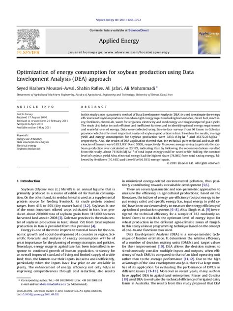 Pdf Optimization Of Energy Consumption For Soybean Production Using Data Envelopment Analysis
