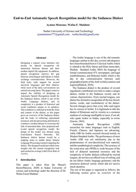 End To End Automatic Speech Recognition Model For The Sudanese Dialect
