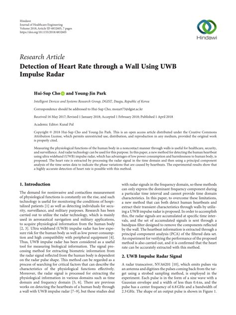 Pdf Detection Of Heart Rate Through A Wall Using Uwb Impulse Radar