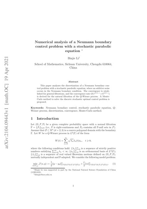 Pdf Numerical Analysis Of A Neumann Boundary Control Problem With A