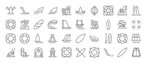 Lifeline And Water Slide Simple Isolated Line Icons Collection