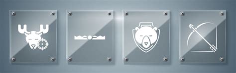 활과 화살을 떨게 하고 방패에 머리를 감싸고 트랩 사냥과 십자가를 가진 사슴에 사냥하십시오 정사각형 유리 패널 벡터 겨냥에 대한 스톡 벡터 아트 및 기타 이미지 Istock