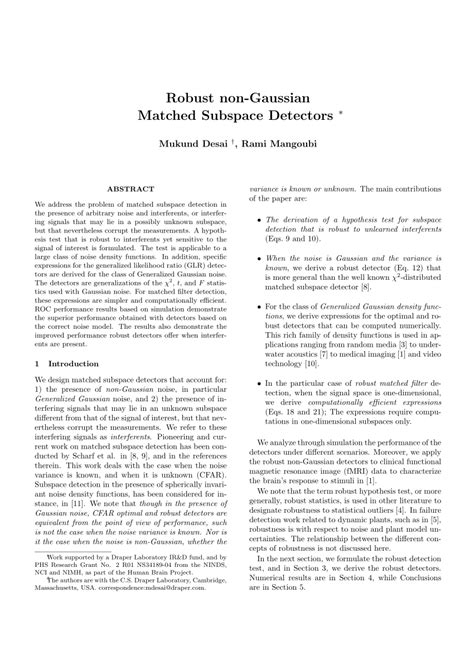 Pdf Robust Non Gaussian Matched Subspace Detectors