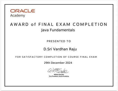 Vardhan Raju Dendukuri On Linkedin Successfully Completed The Oracle Course For The Java
