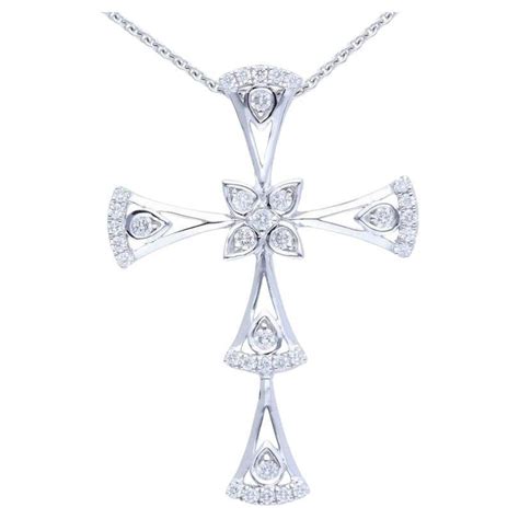 027 Carat Diamonds Cross Pendant In 14k White Gold For Sale At 1stdibs