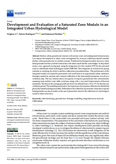 Pdf Development And Evaluation Of A Saturated Zone Module In An Integrated Urban Hydrological