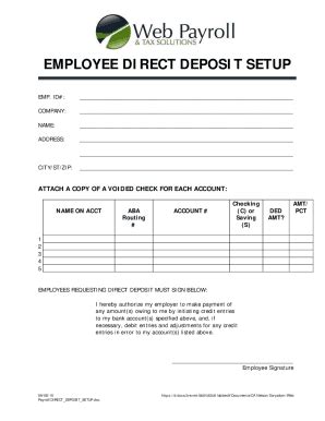 Fillable Online EMPLOYEE DIRECT DEPOSIT SETUP Fax Email Print PdfFiller